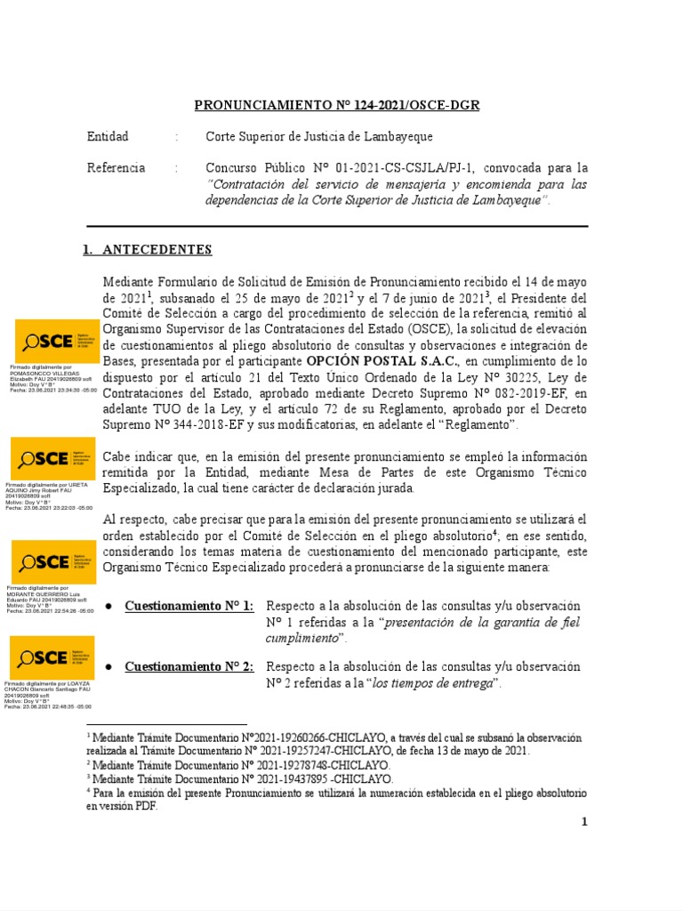Pronunciamiento #124-2021 - Osce-Dgr | PDF