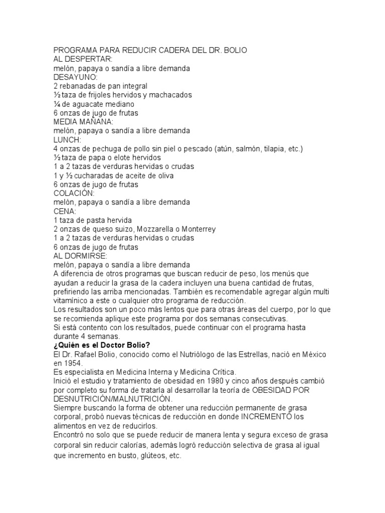 Dieta para Reducir Cadera del Dr. Bolio | PDF | Cocinando | Comida y bebida