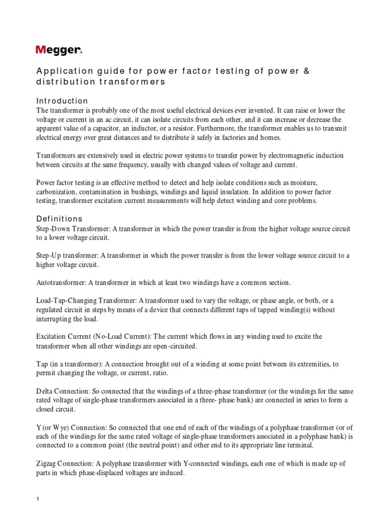 Application Guide For Power Factor Testing of Power & Distribution ...