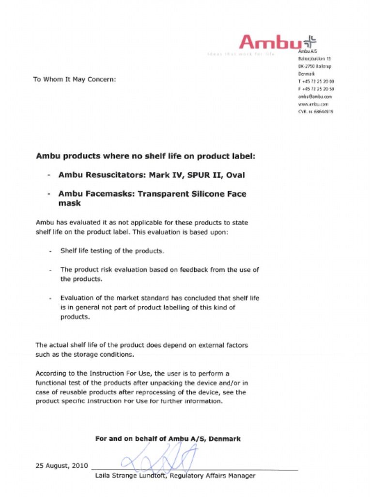 Ambu Shelf Life Declaration Pdf