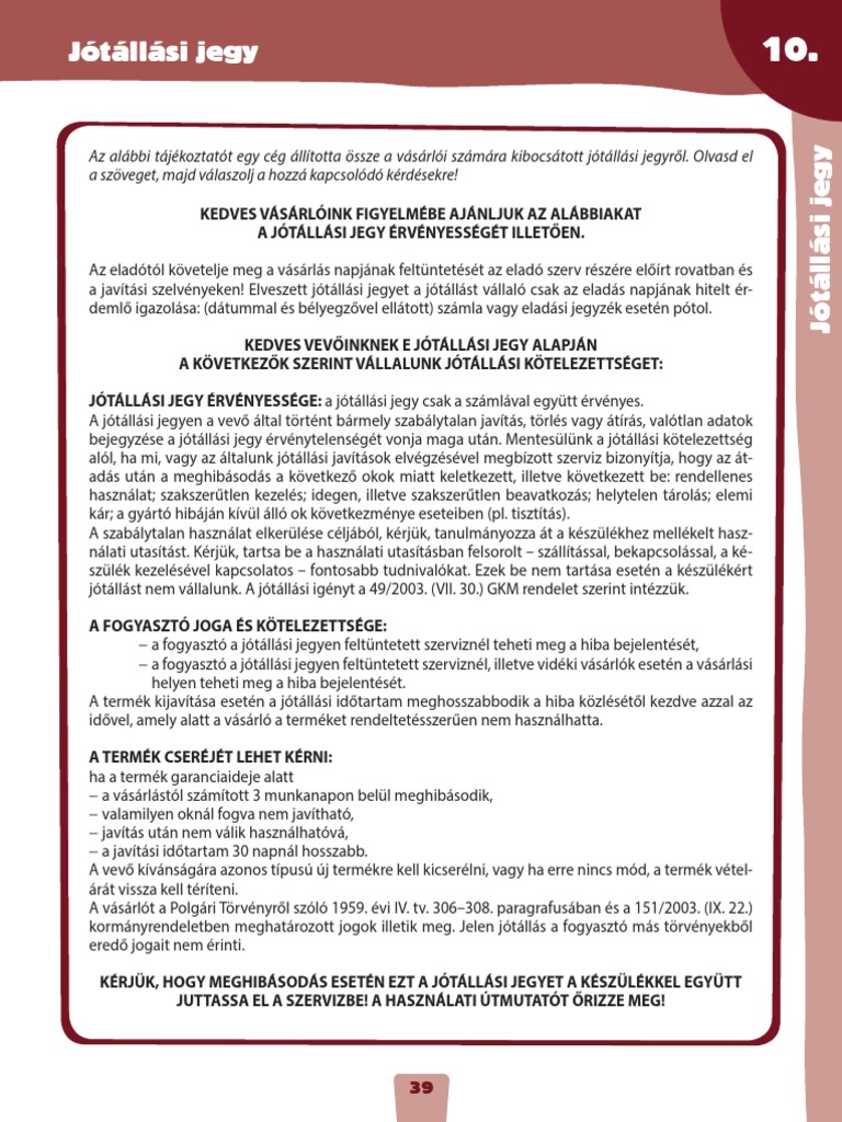 Jótállási Jegy | PDF