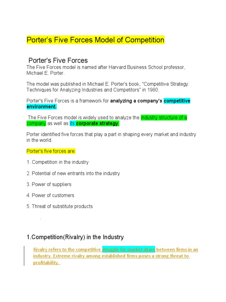 BBA 4S Strategic ManagemenT Porter's Five Forces Model Notes No.5 | PDF ...