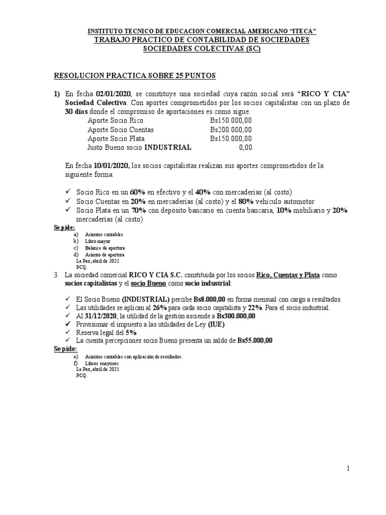 Contabilidad de Sociedades Colectivas | PDF | Contabilidad | Economias