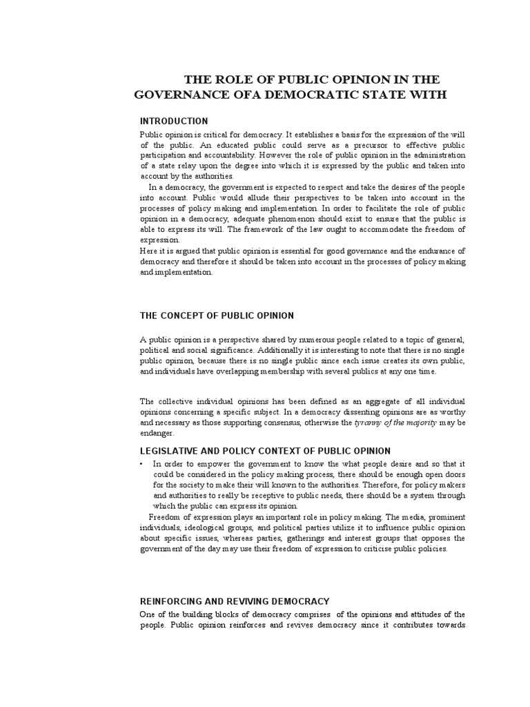 Role of Public Opinion | PDF | Democracy | Political Ideologies