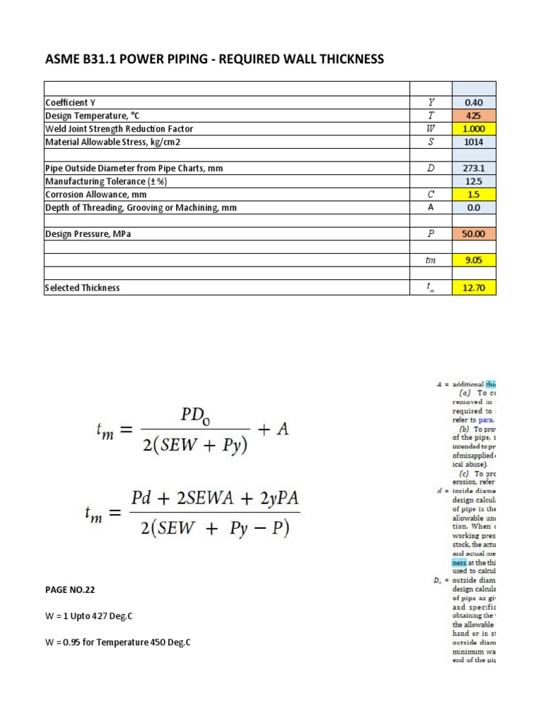 ASME B31.1 Wall Thickness Guidelines | PDF