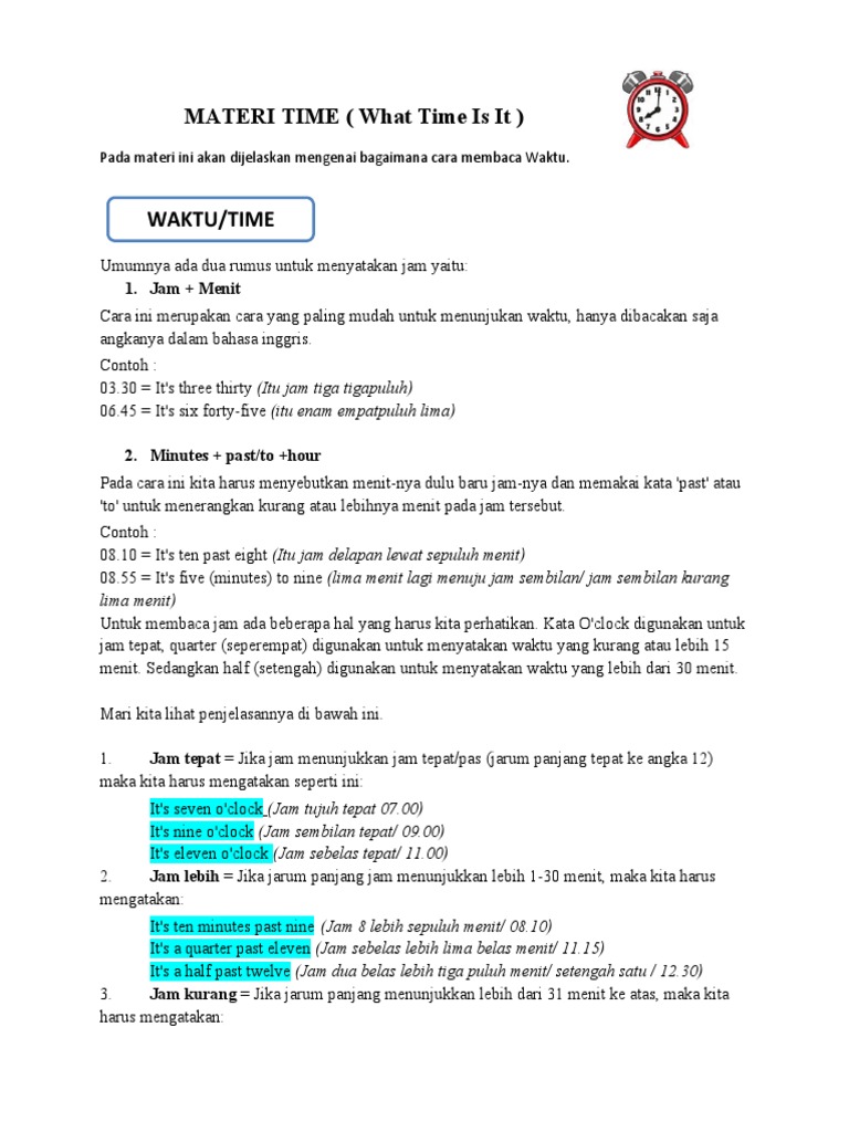 Materi Telling Time Kelas 7 | PDF | Seni & Disiplin Bahasa