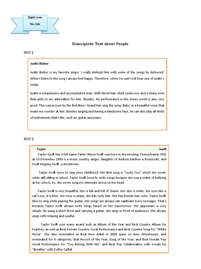 Descriptive Text About People | PDF | Taylor Swift | Music Industry