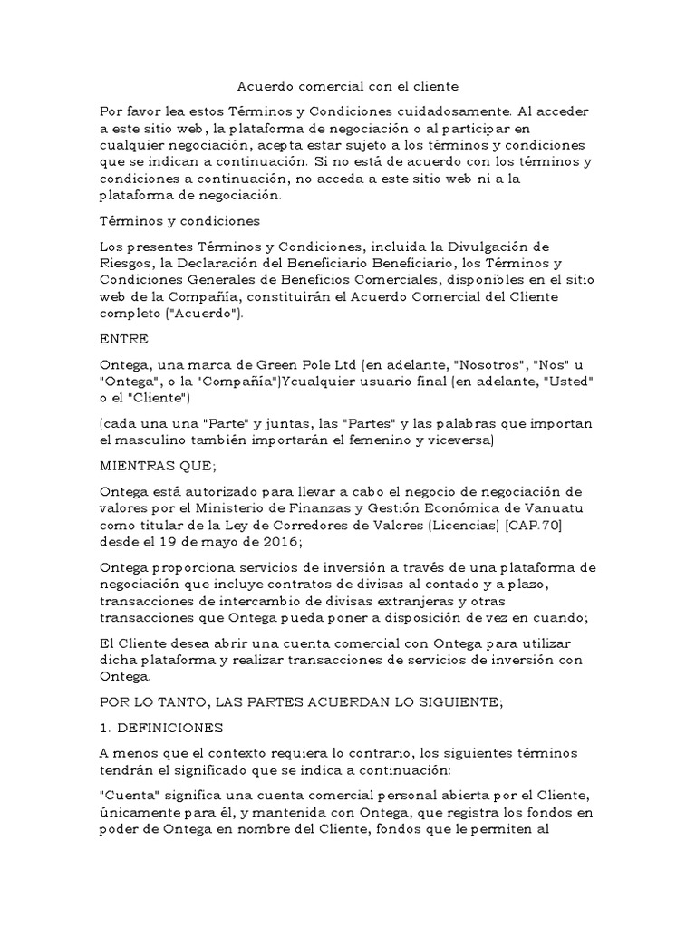 Acuerdo Comercial Con El Cliente. | PDF | Contrato por diferencia ...