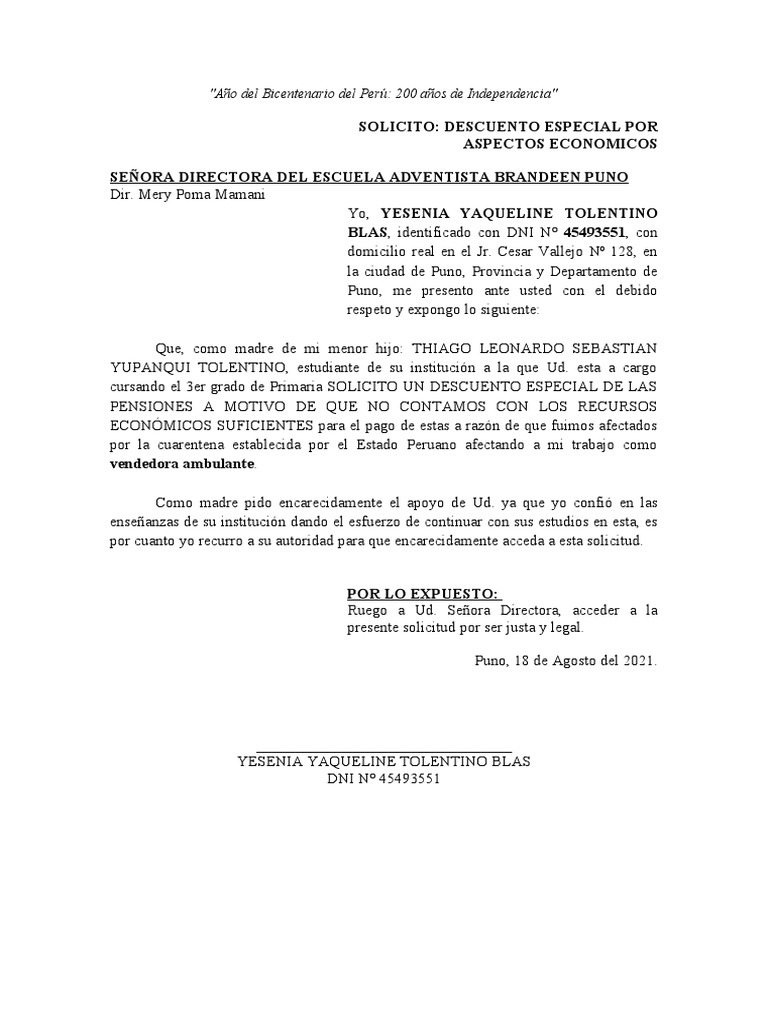 Solicitud Descuento Especial | PDF