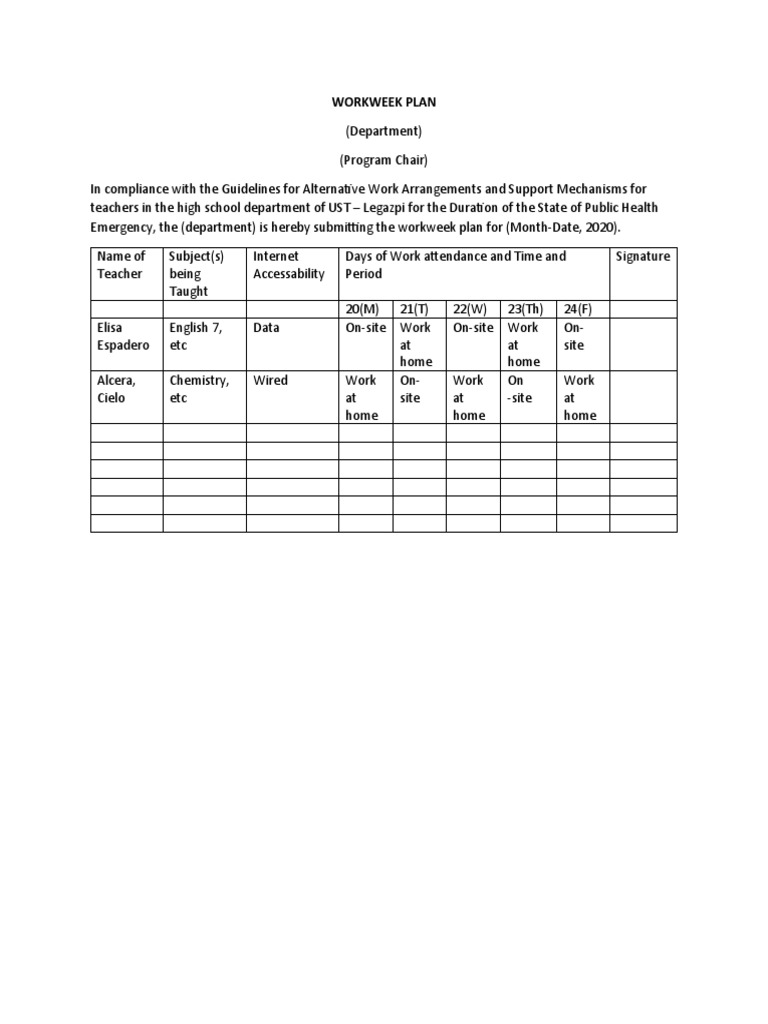 WORKWEEK PLAN and INDIVIDUAL WORKWEEK PLAN | PDF