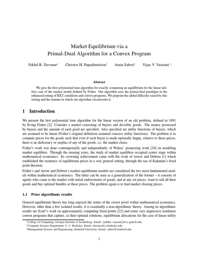 Market Equilibrium Via A Primal-Dual Algorithm For A Convex Program | Download Free PDF ...