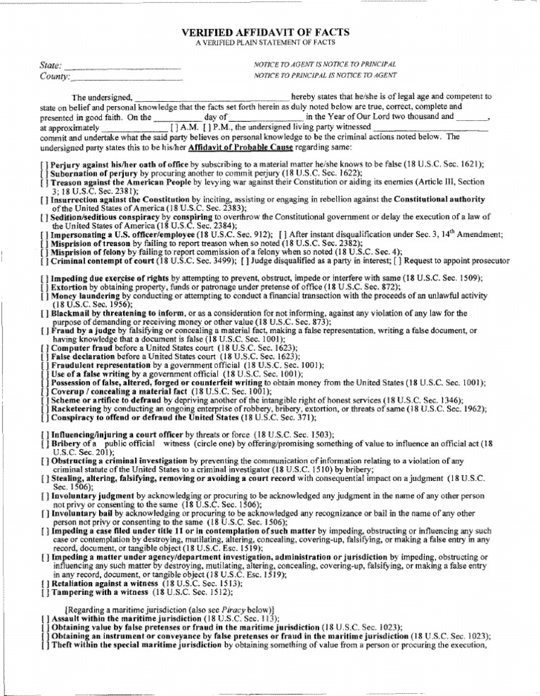Verified Affidavit of Facts 1 | PDF | Fraud | Perjury