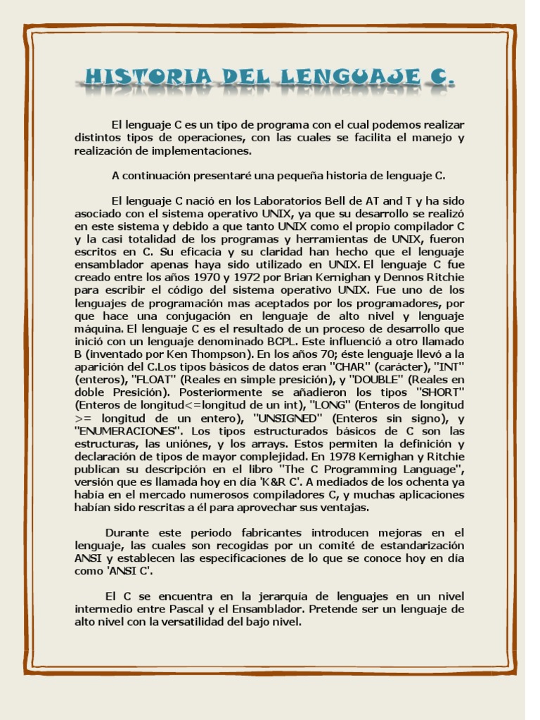 Historia Del Lenguaje C | PDF | C (lenguaje de programación) | Lenguaje ...