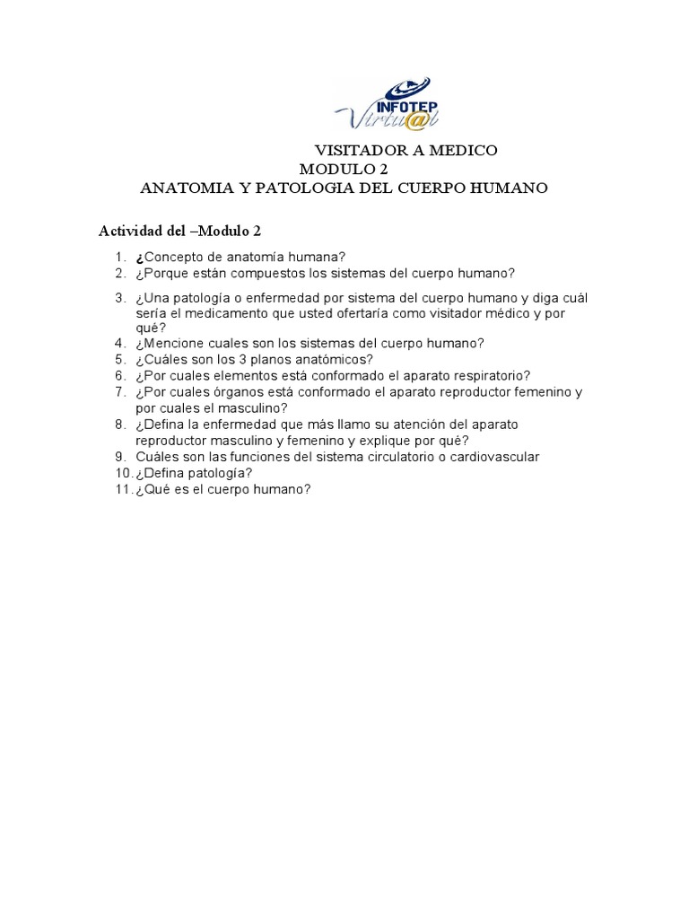 Actividad Del Modulo 2 Anatomia y Fisiologia Del Cuerpo Humano | PDF