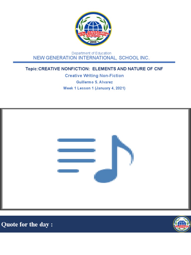 Creative Non-Fiction Lesson 1 Week 1 | PDF | Creative Nonfiction