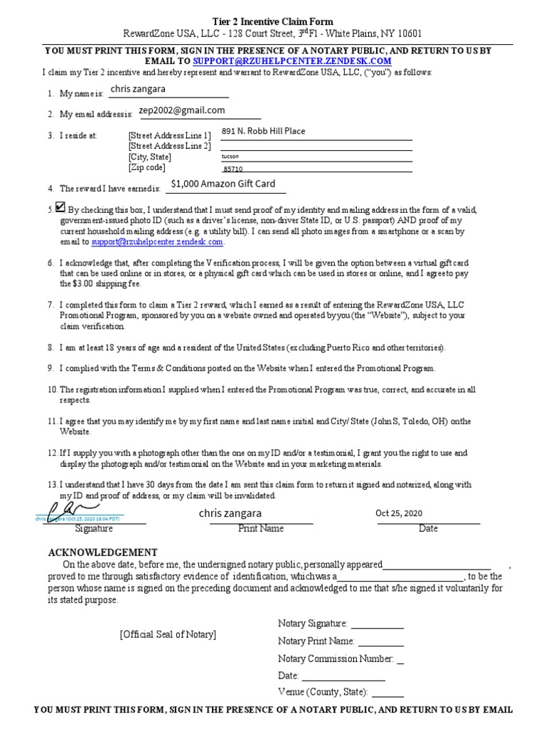 RZU Tier 2 Claim Form - Encrypted | PDF | Notary Public | Document