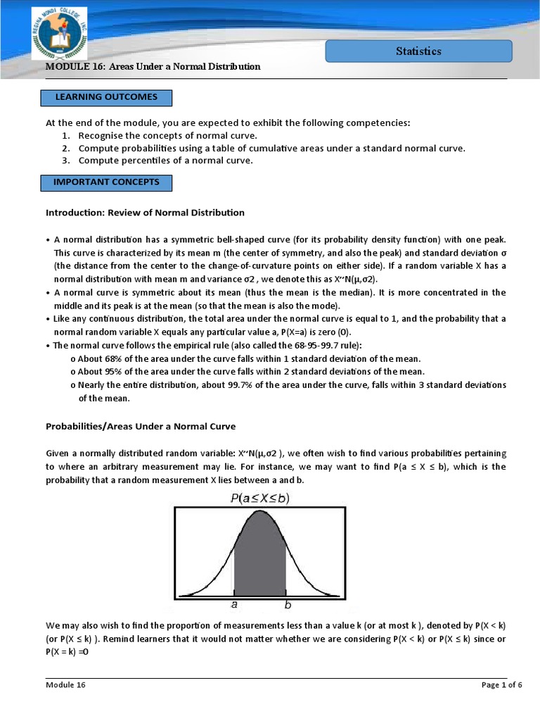Module 16 Areas Under A Normal Distribution | PDF | Normal Distribution ...
