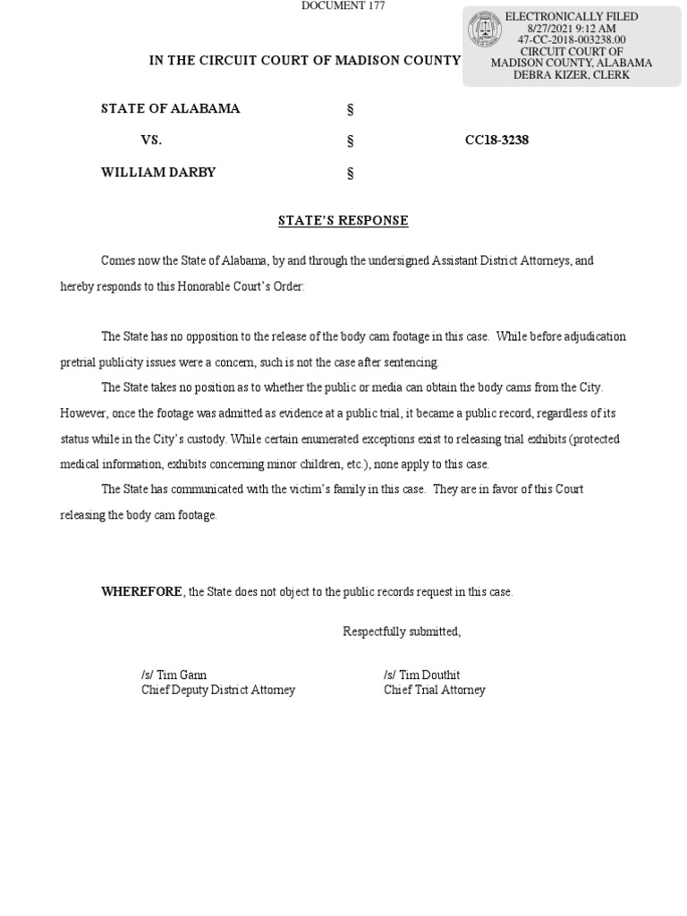 0827 Darby State Response | PDF | Wisconsin Circuit Courts | Public Law
