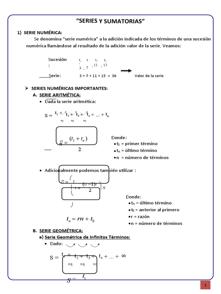 Formulario de Series y Sumatorias. | PDF | Objetos matemáticos | Matemáticas