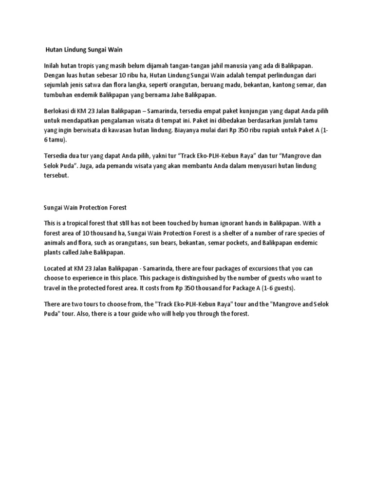 Hutan Lindung Sungai Wain | PDF