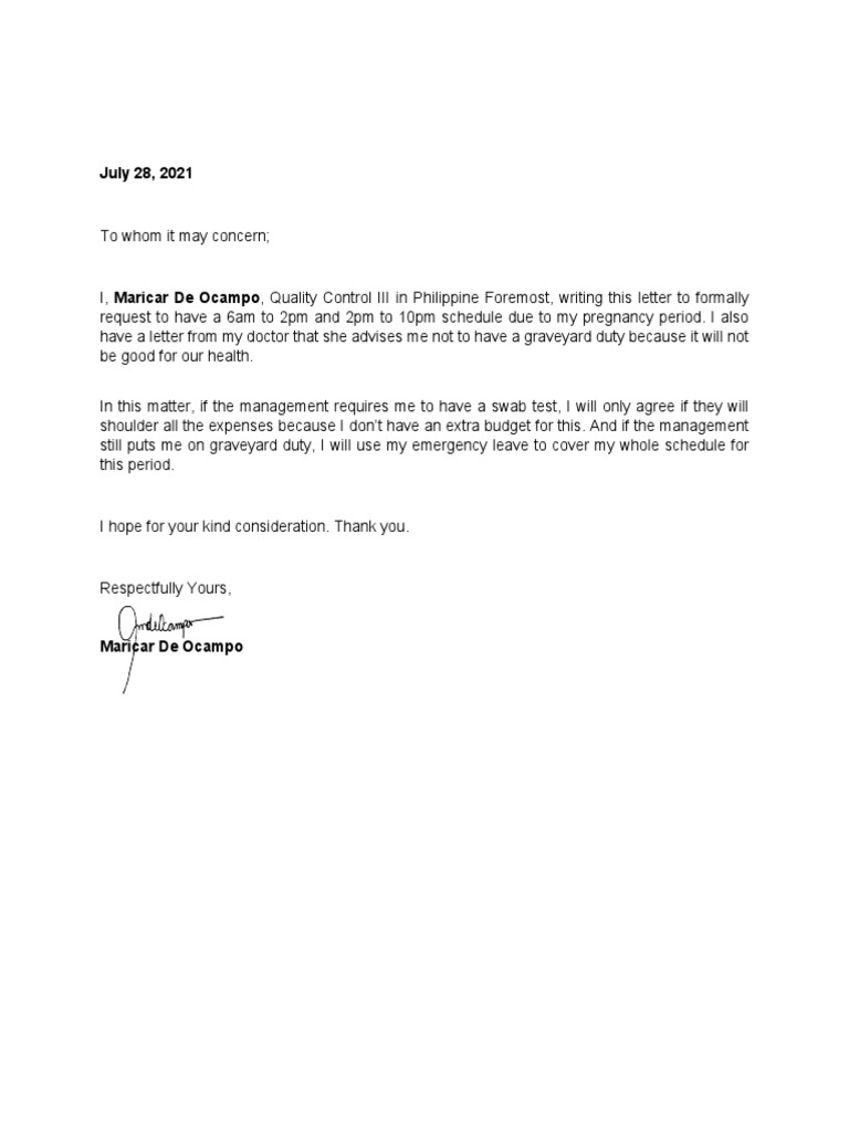 Revised Request Letter Maricar de Ocampo | PDF | Wellness | Lifestyle