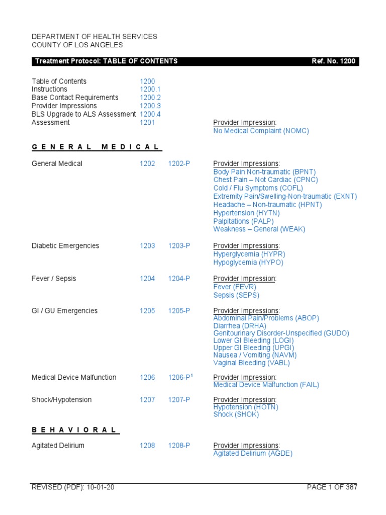 Treatment Protocol: TABLE OF CONTENTS Ref. No. 1200: General Medical ...