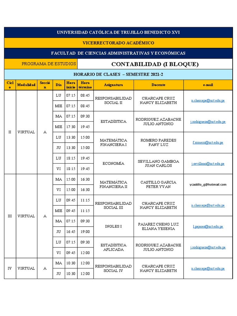 Horario Uct Nacional 2021-2 | PDF
