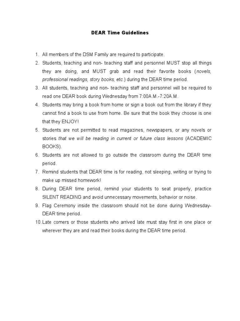 Professional Readings, Story Books, Etc.) During The DEAR Time Period | PDF