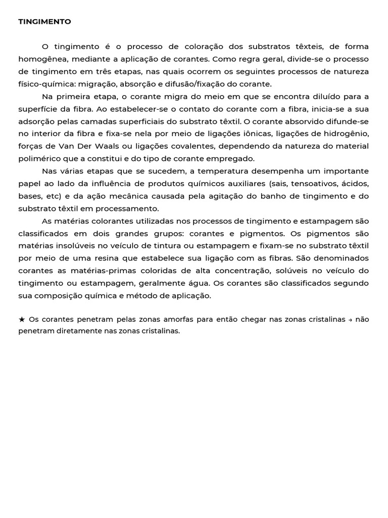 Resumo Beneficiamento Têxtil - Introdução | PDF | Tingimento | Materiais