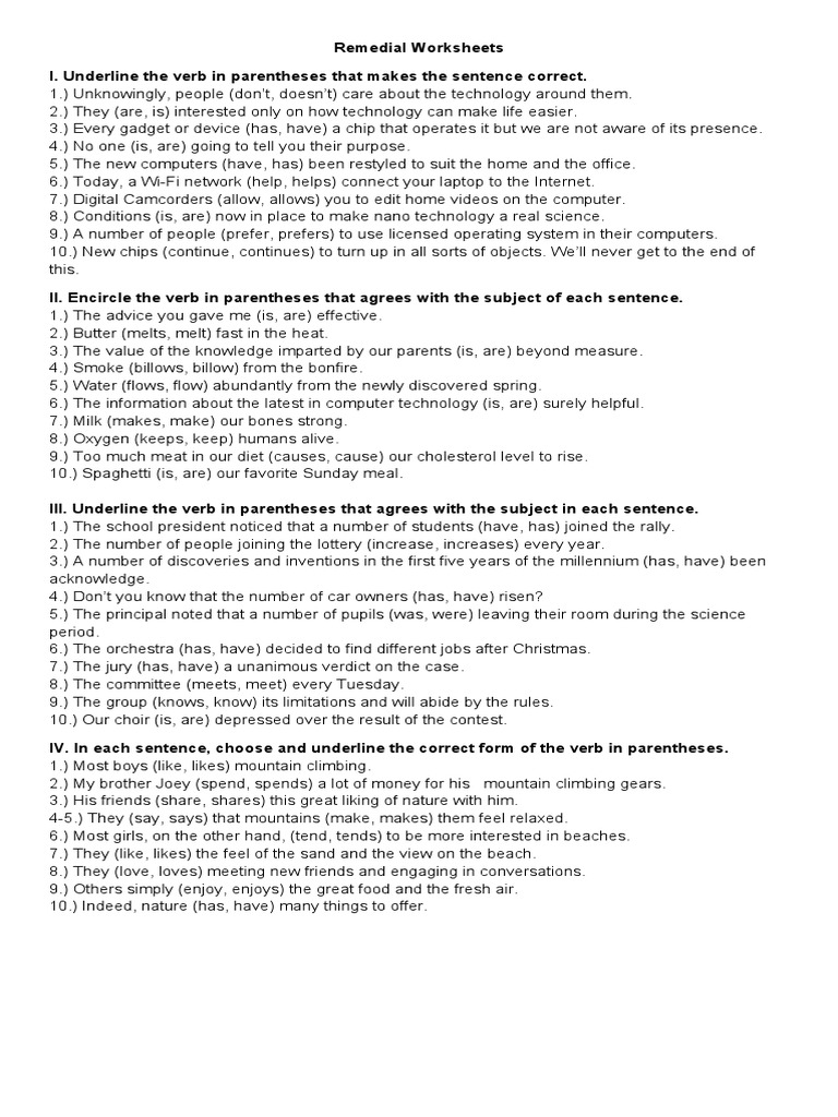 Remedial Worksheets | PDF