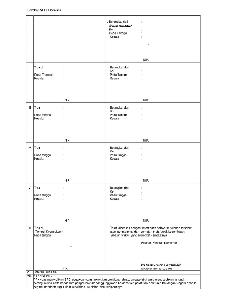 Lembar SPPD Peserta | PDF
