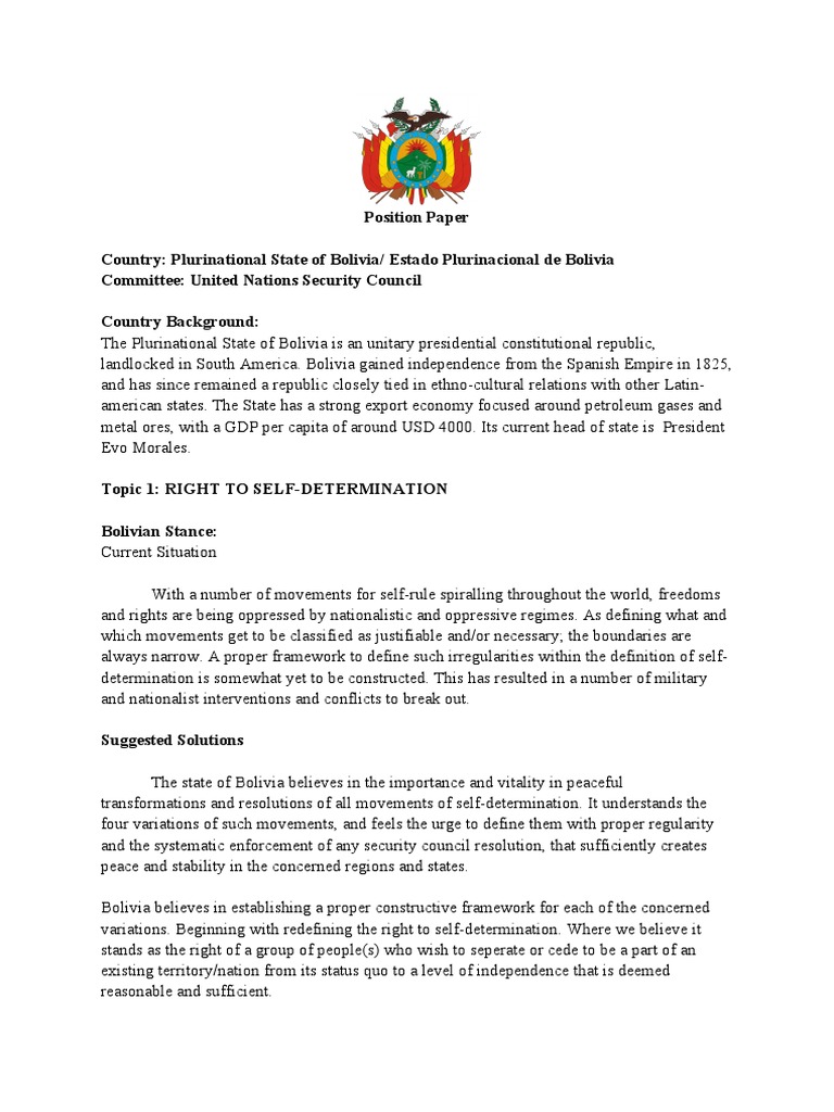 Position Paper Country: Plurinational State of Bolivia/ Estado ...