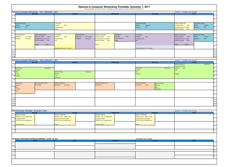 Diploma in Computer Networking Timetable | PDF | Cisco Certifications ...