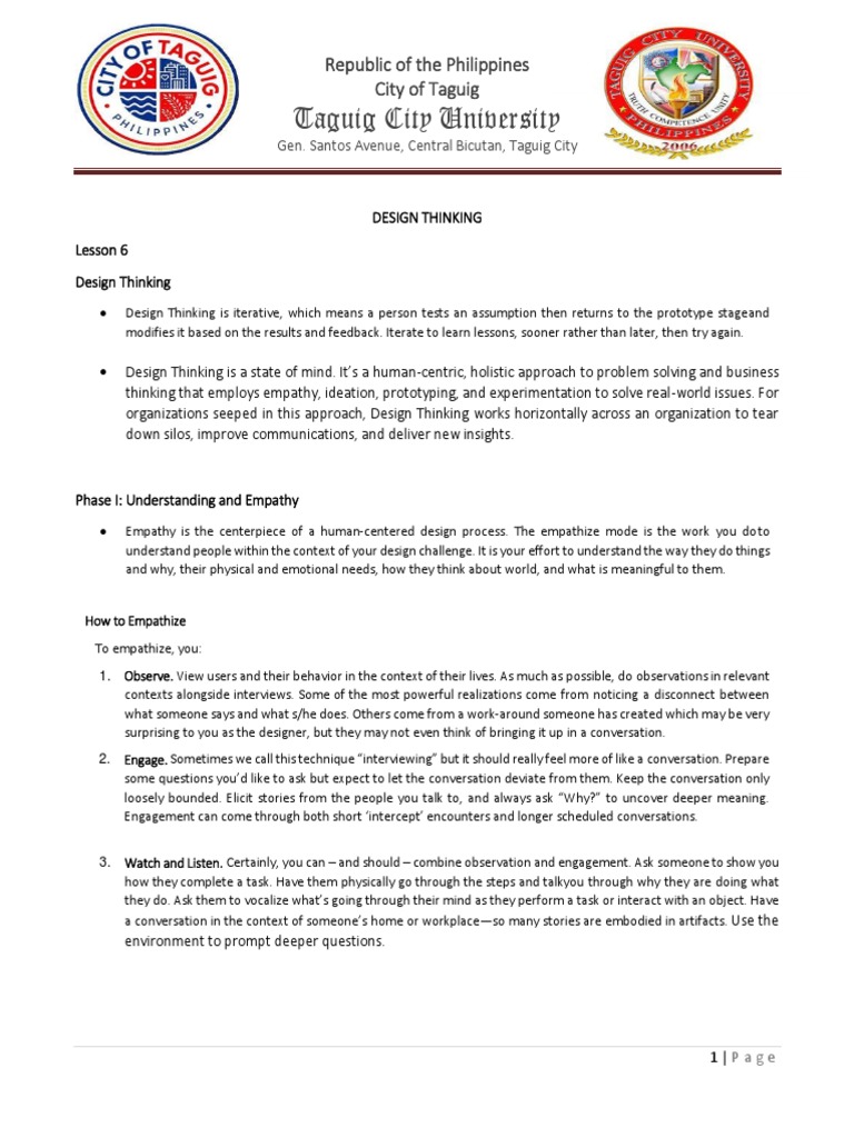 Lesson 6 Design Thinking | PDF | Design Thinking | Empathy