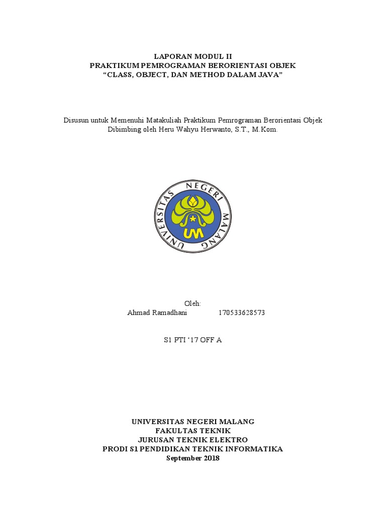 Laporan Modul Ii Praktikum Pemrograman Berorientasi Objek "Class, Object, Dan Method Dalam Java ...