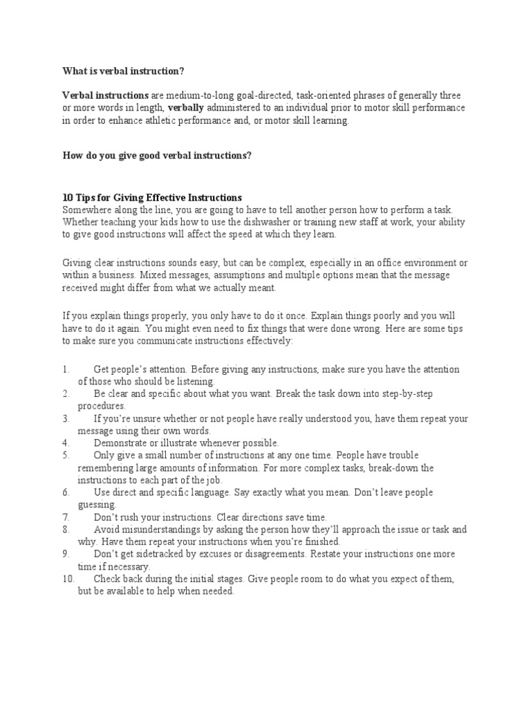 What Is Verbal Instruction | PDF