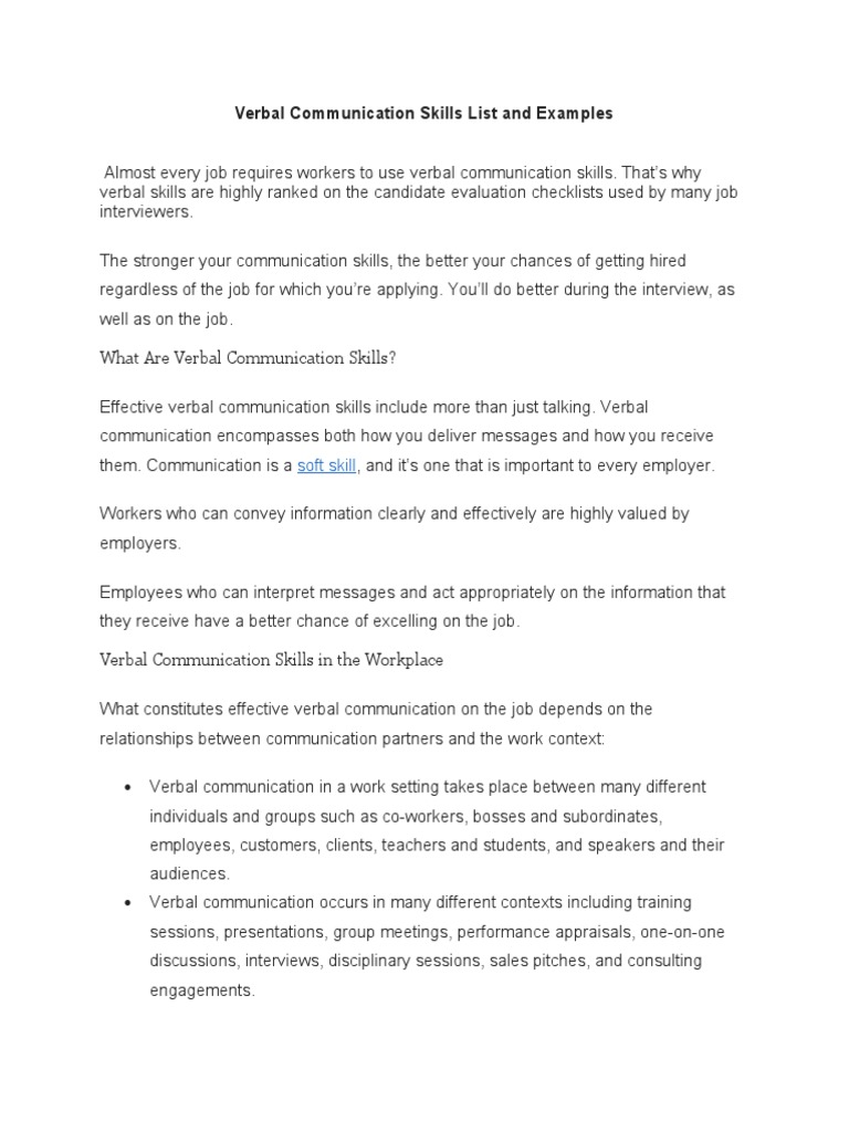 Verbal Communication Skills List and Examples | PDF | Communication ...