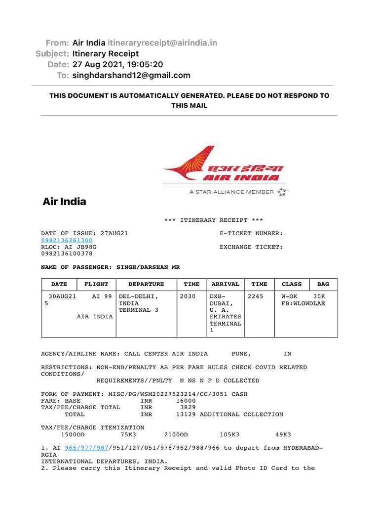 Itinerary Receipt | PDF | Aviation | Transport