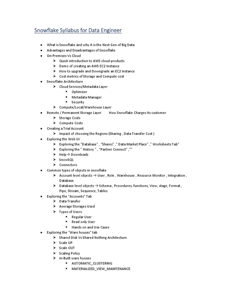 Snowflake Certification Syllabus | PDF | Cloud Computing | Databases