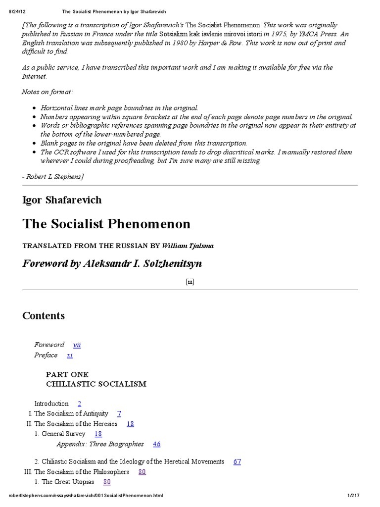 The Socialist Phenomenon by Igor Shafarevich | PDF