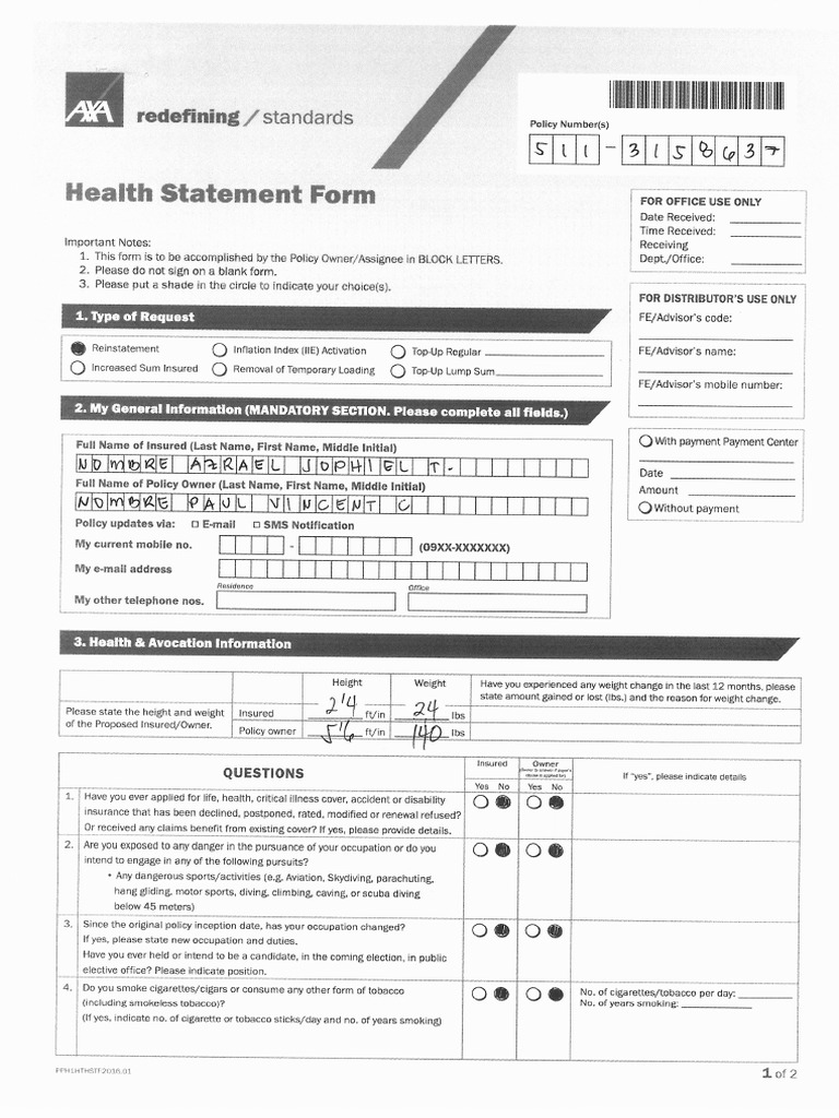Nombre Health Statement Form | PDF