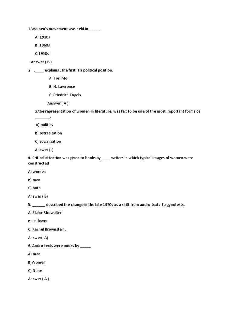 Feminism Mcqs 20 | Download Free PDF | Gender Studies | Feminism