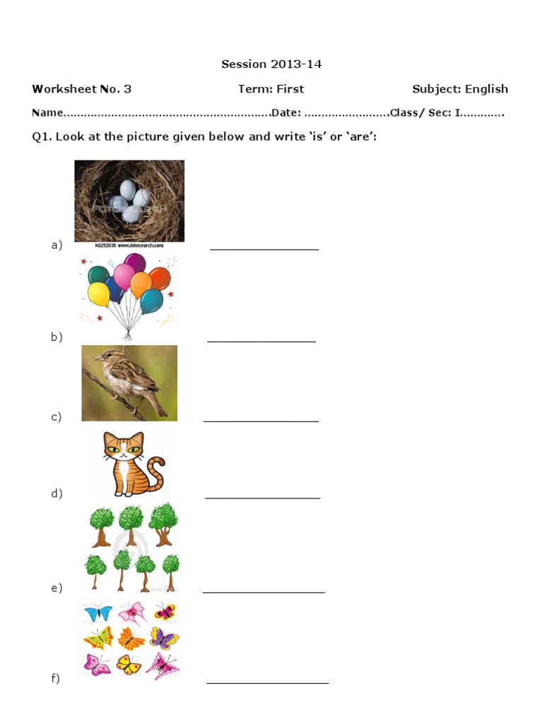 CBSE Class 1 English Worksheet | PDF