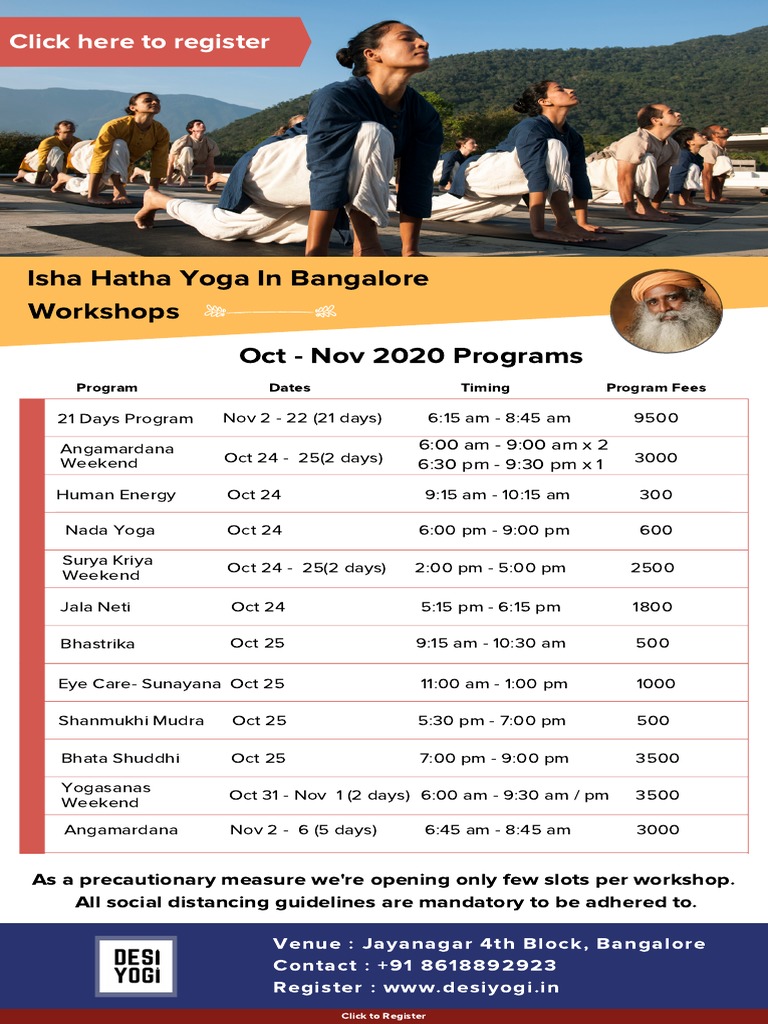 Isha Hatha Yoga in Bangalore Oct - Nov 2020 Programs Workshops ...