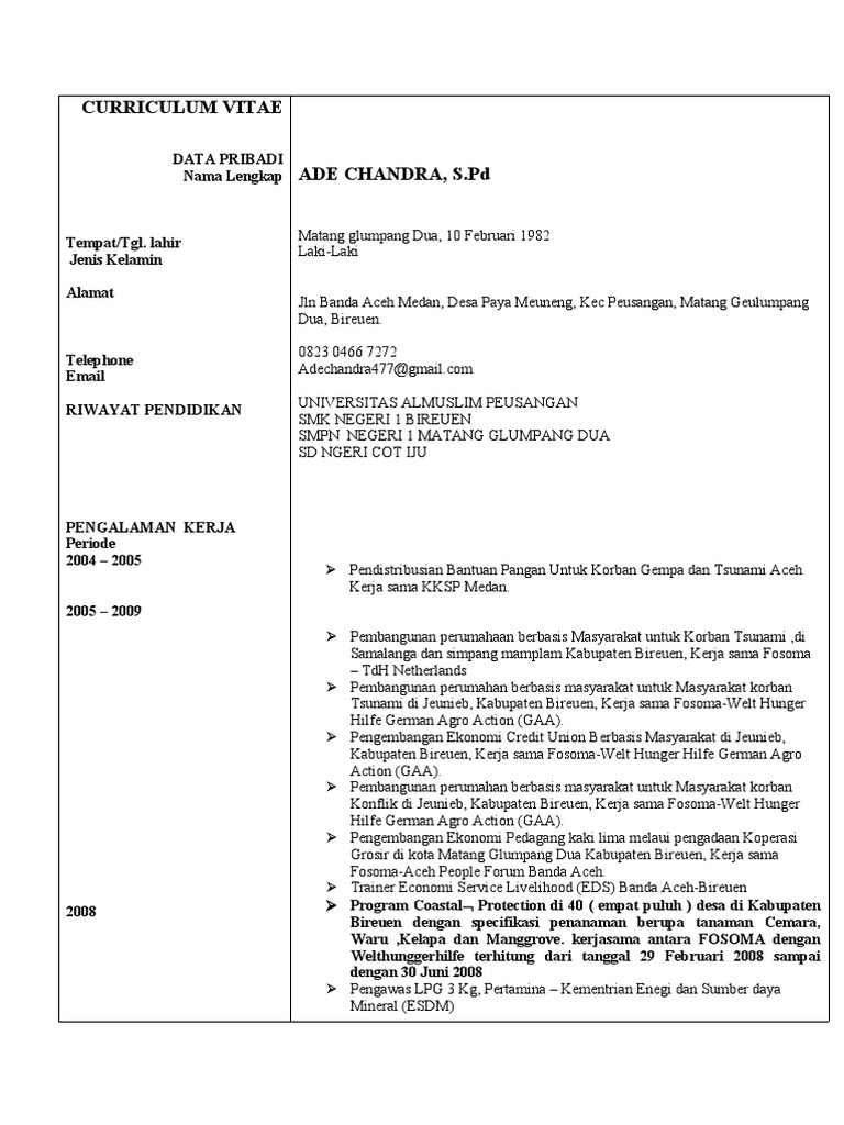 Curriculum Vitae Ade Chandra, S.Pd | PDF | Ilmu Sosial