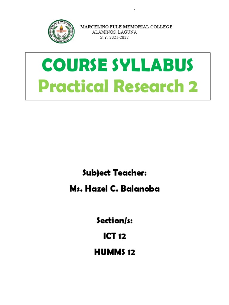 Course Syllabus: Practical Research 2 | PDF | Statistics | Qualitative ...