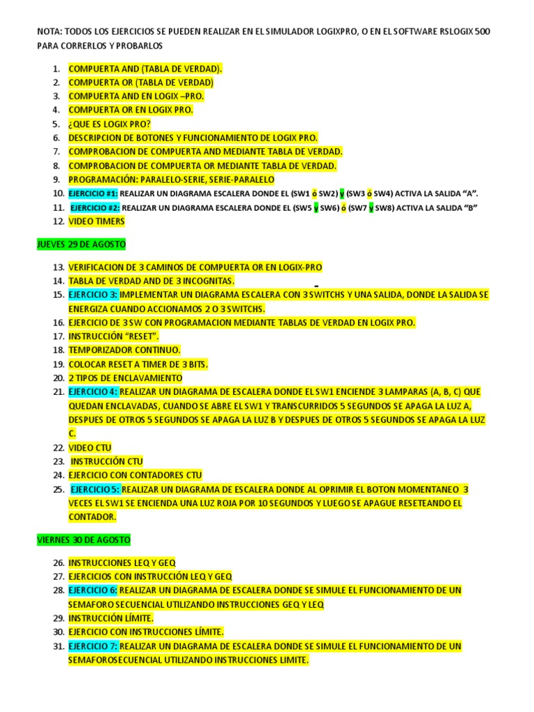 Ejercicios Logixpro o Rslogix 500 | PDF | Semáforo