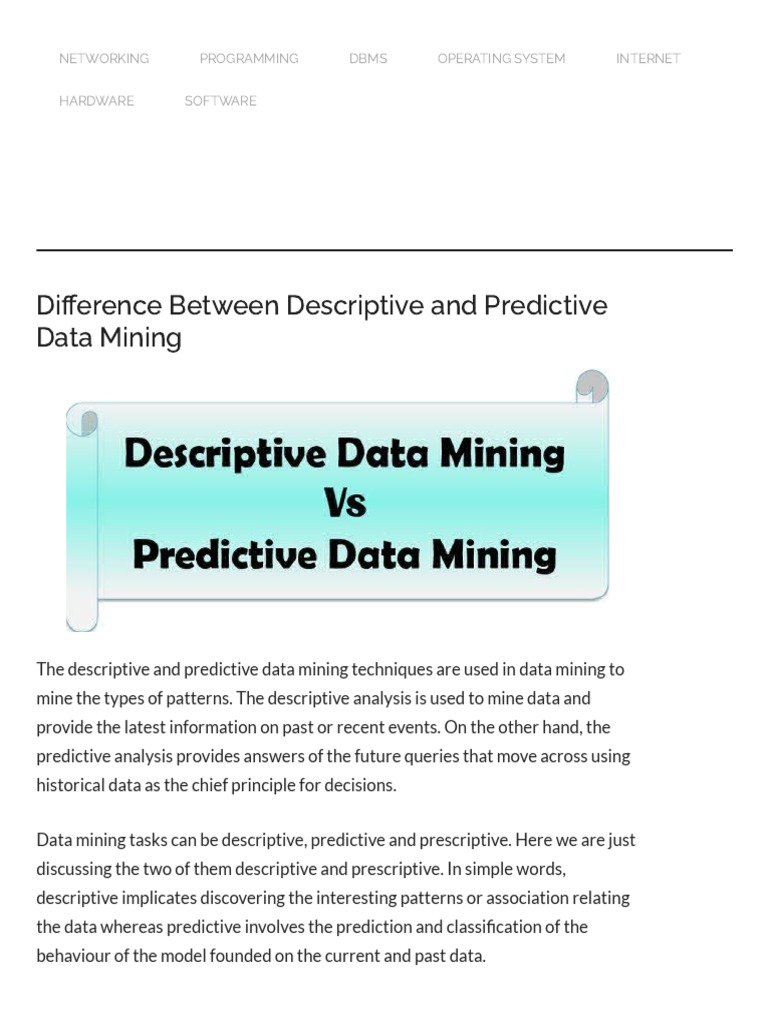 Difference Between Descriptive and Predictive Data Mining With ...