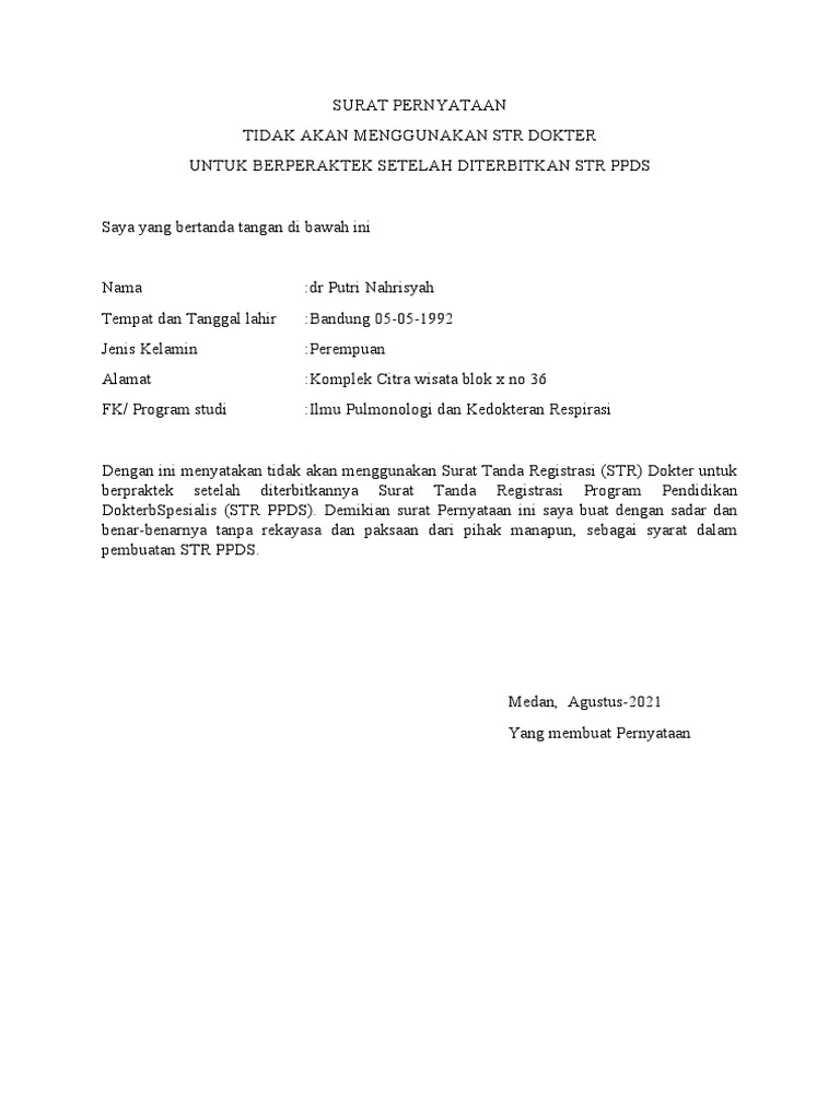 Surat Pernyataan Str Pdf