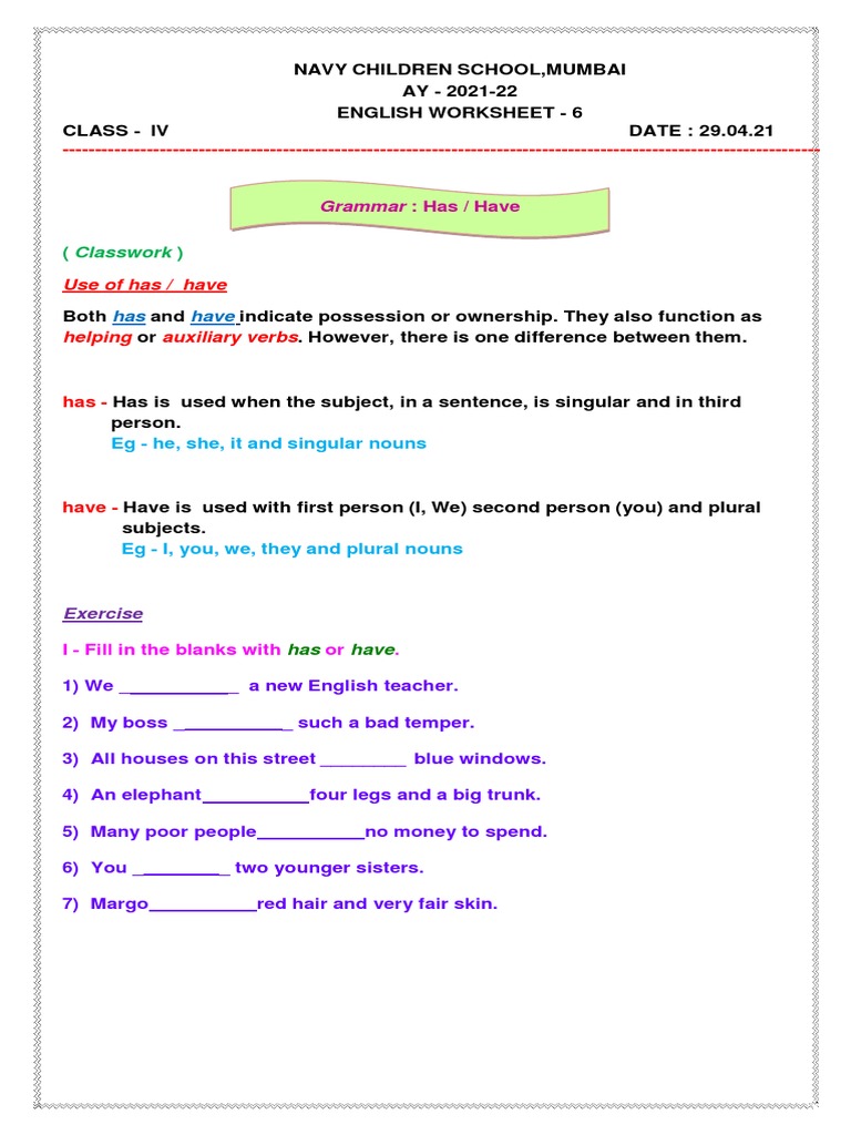 STD 4 - English WS 6 - Apr | PDF